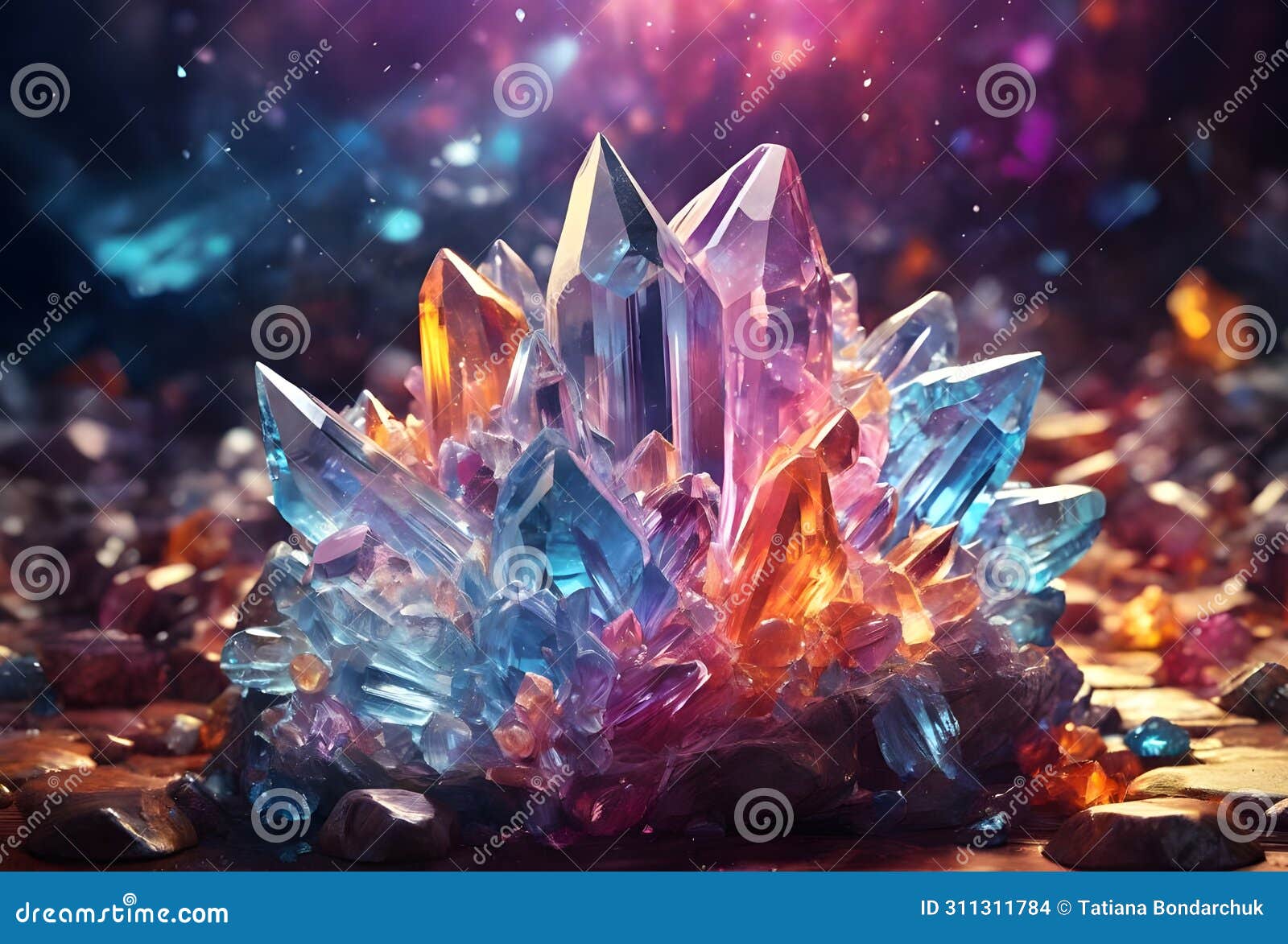 Multi-colored Crystals of Different Shapes and Sizes Illuminated by ...
