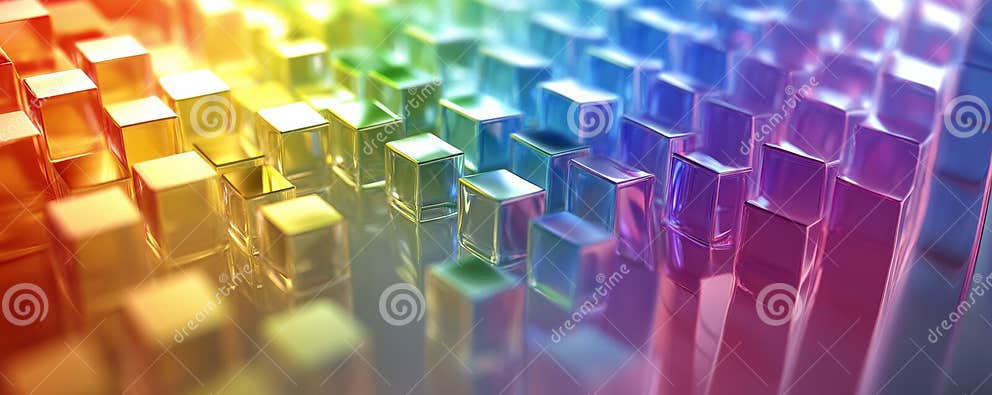 Multi-colored Cubes Arranged in a Flowing Wave Pattern on a Smooth ...