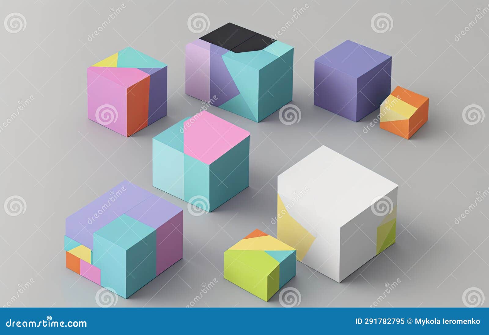 Multi-colored Cubes of Different Sizes on a Gray Background ...