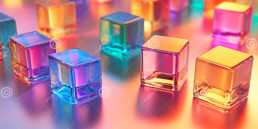 Multi-colored Cubes Made of Translucent Material, Resting on a Light ...