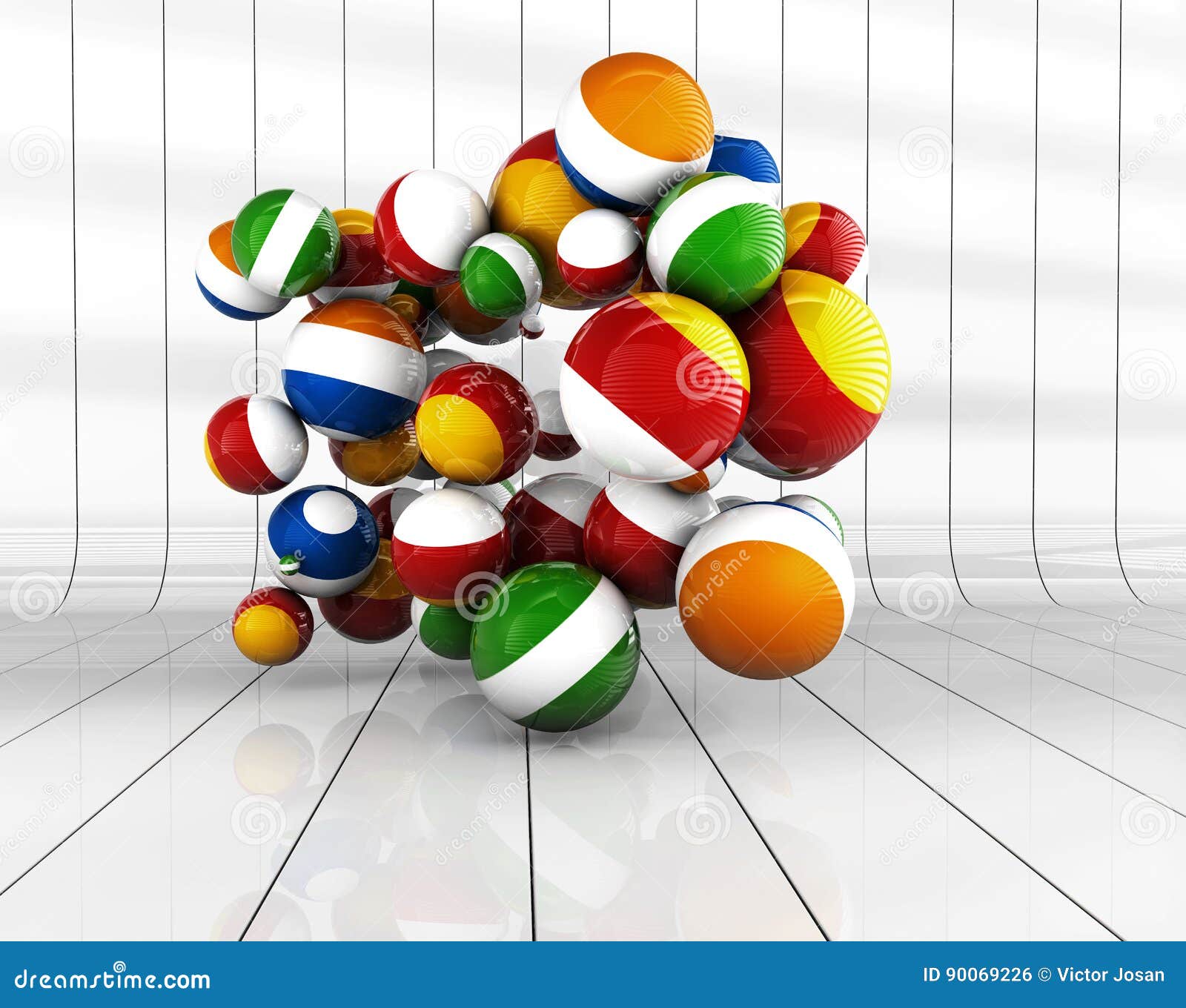Multi Colored Decorative Balls with Reflection Floor, 3d Illustration ...