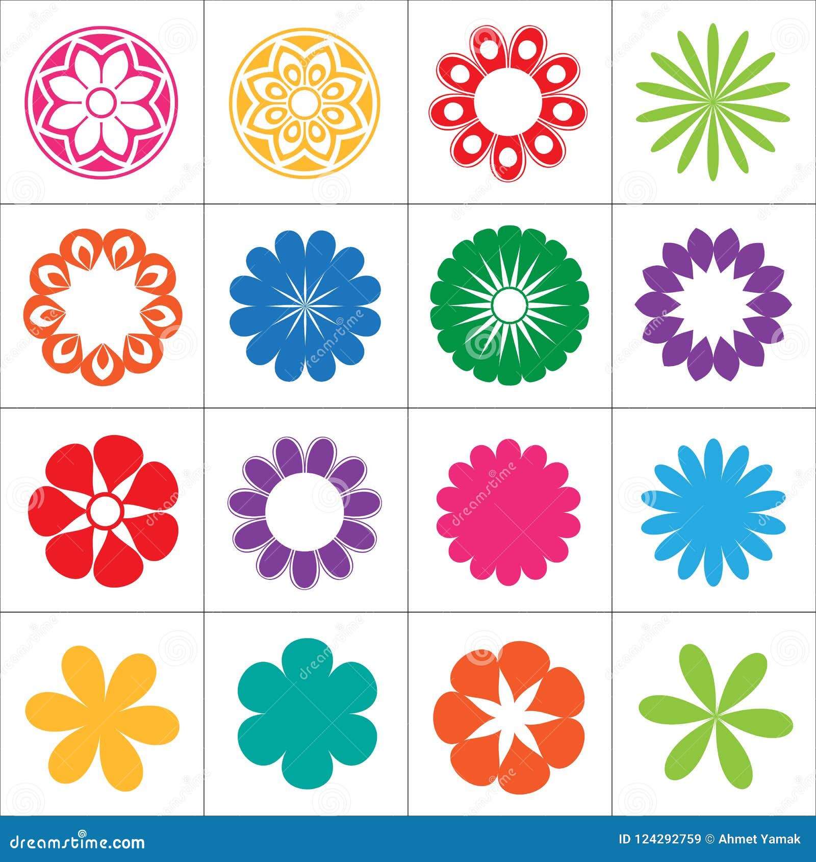 Colorful Decorative Flower Icon Set Stock Vector - Illustration of ...
