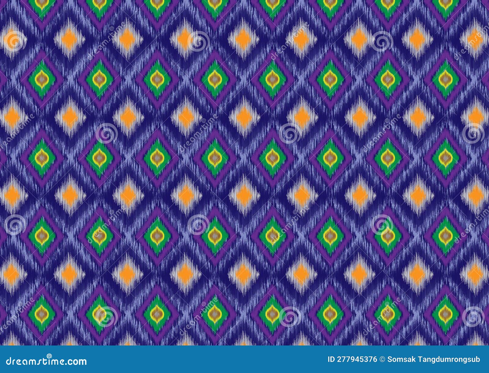 Multi-colored Triangles with Ikat Fabrics on a Blue Background Stock ...