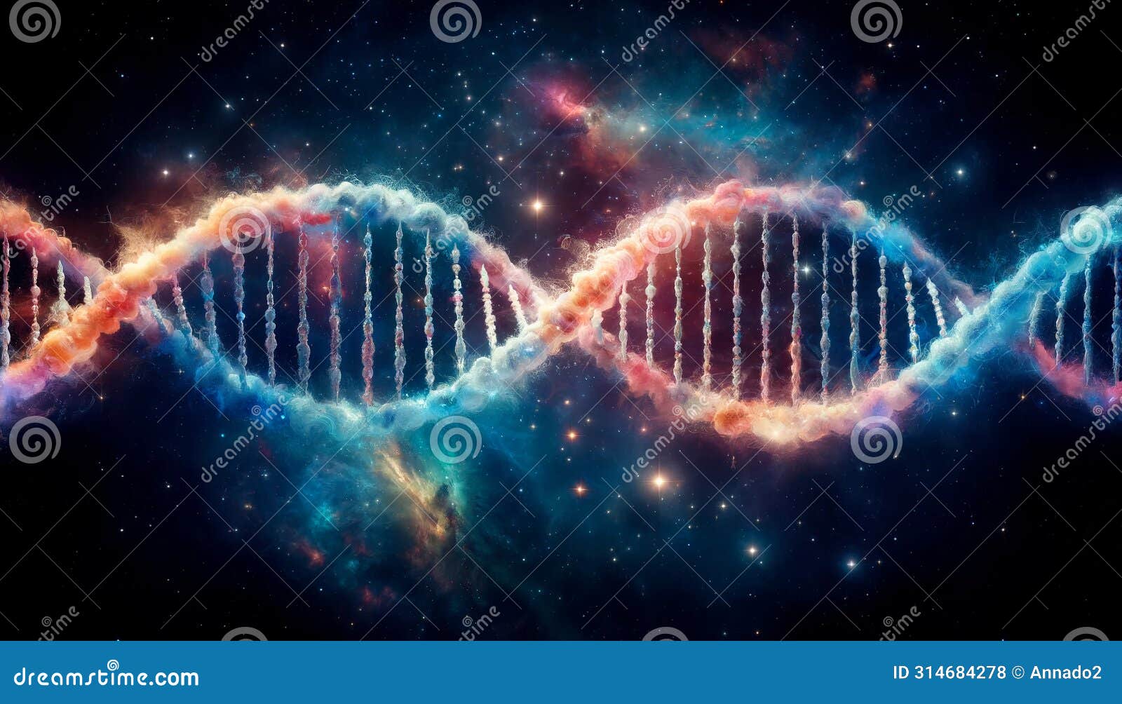 Multi-colored DNA Chain on a Dark Cosmic Background Stock Illustration ...