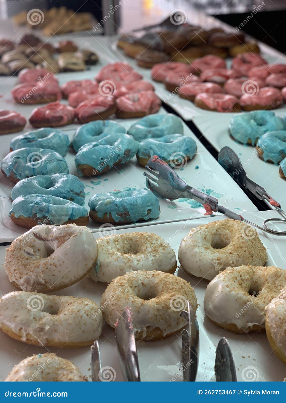 Multi Colored Donuts on Buffet Table Stock Image - Image of market ...