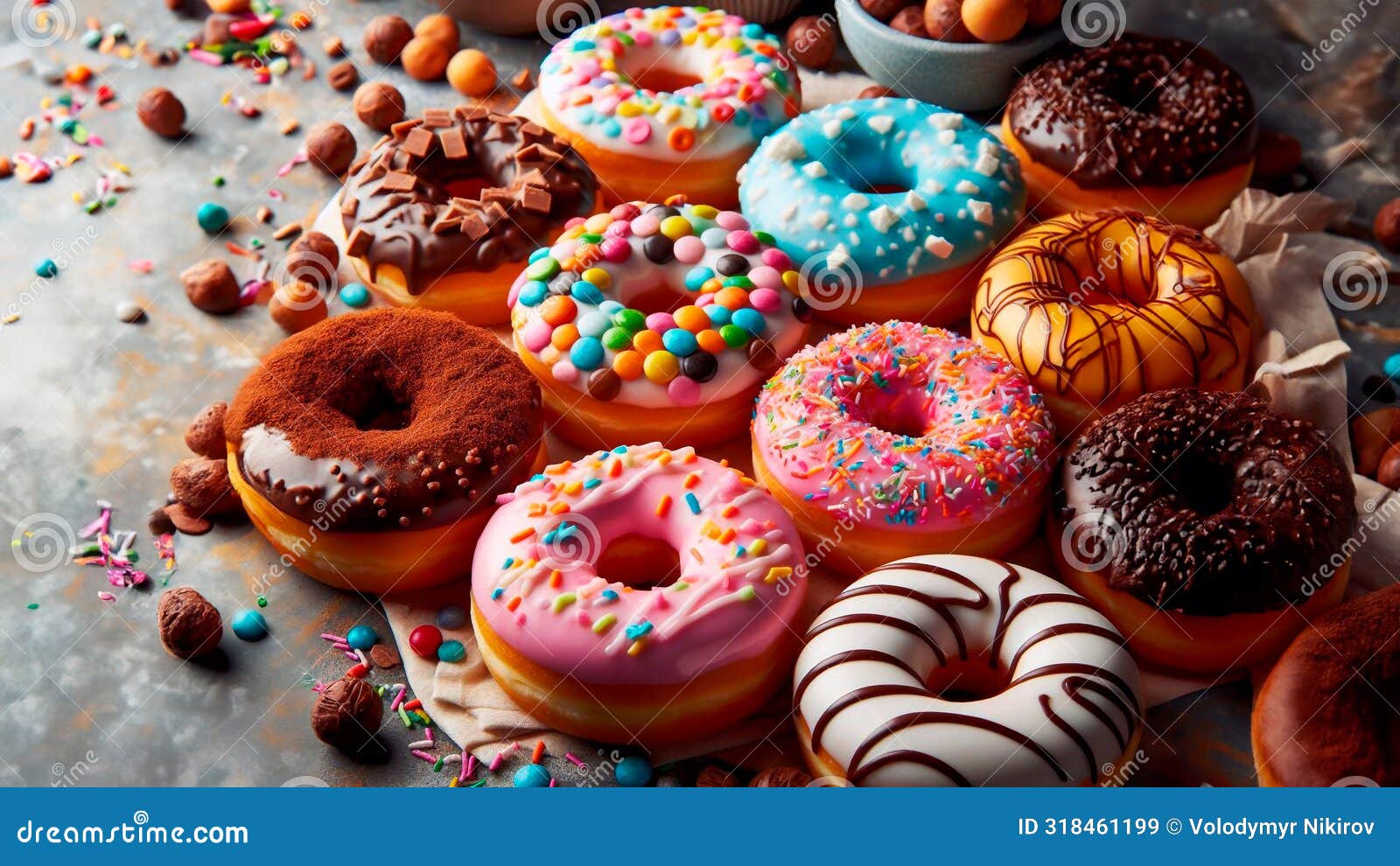 Multi-colored Donuts with Different Glazes and Sprinkles. National ...