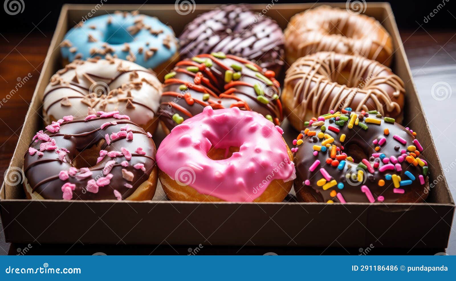 Multi-colored donuts stock photo. Image of breakfast - 291186486