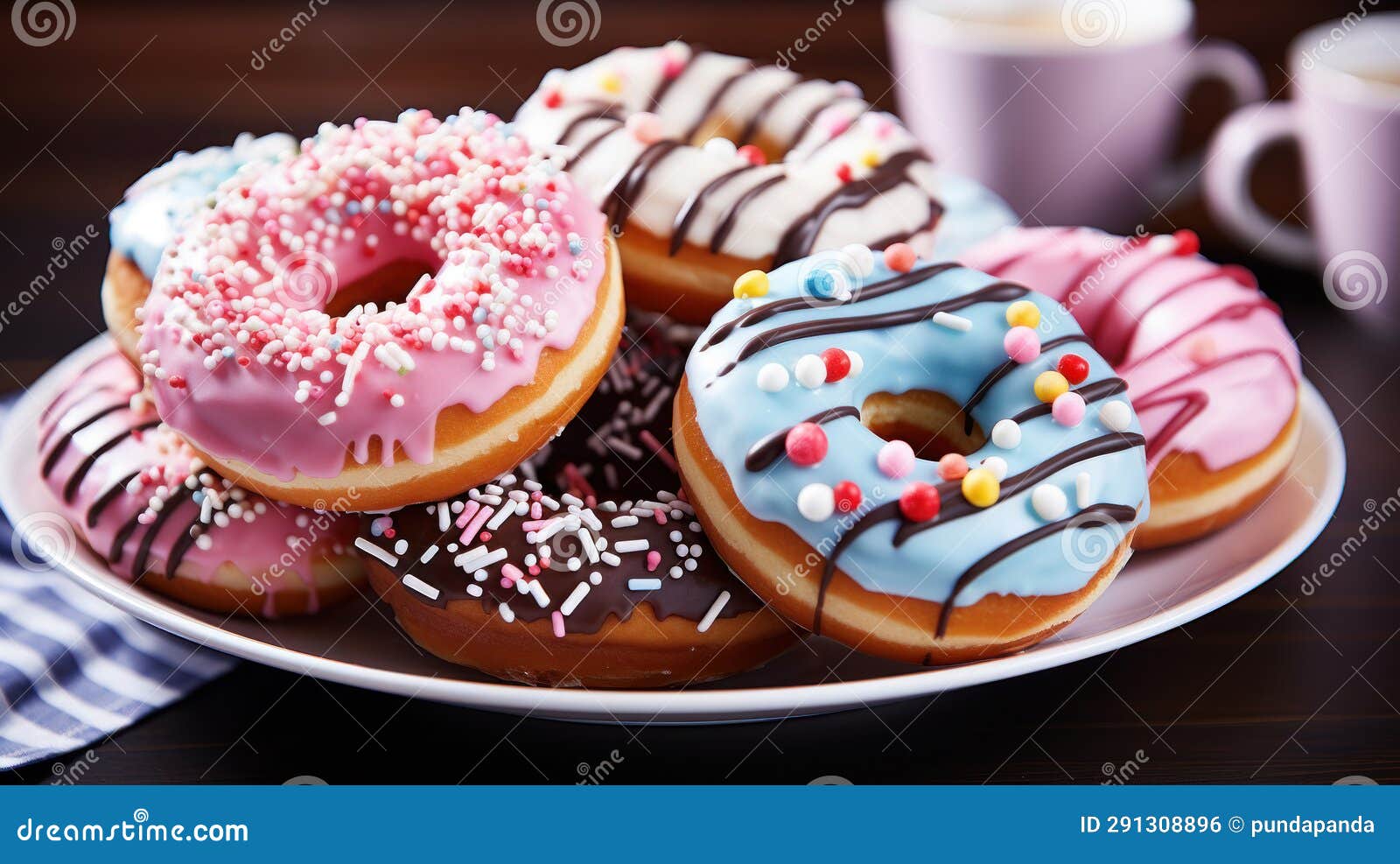 Multi-colored donuts stock photo. Image of dessert, pink - 291308896