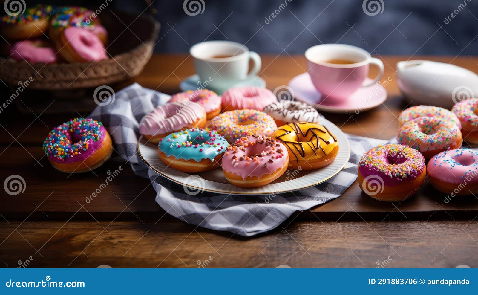 Multi-colored donuts stock illustration. Illustration of pink - 291883706
