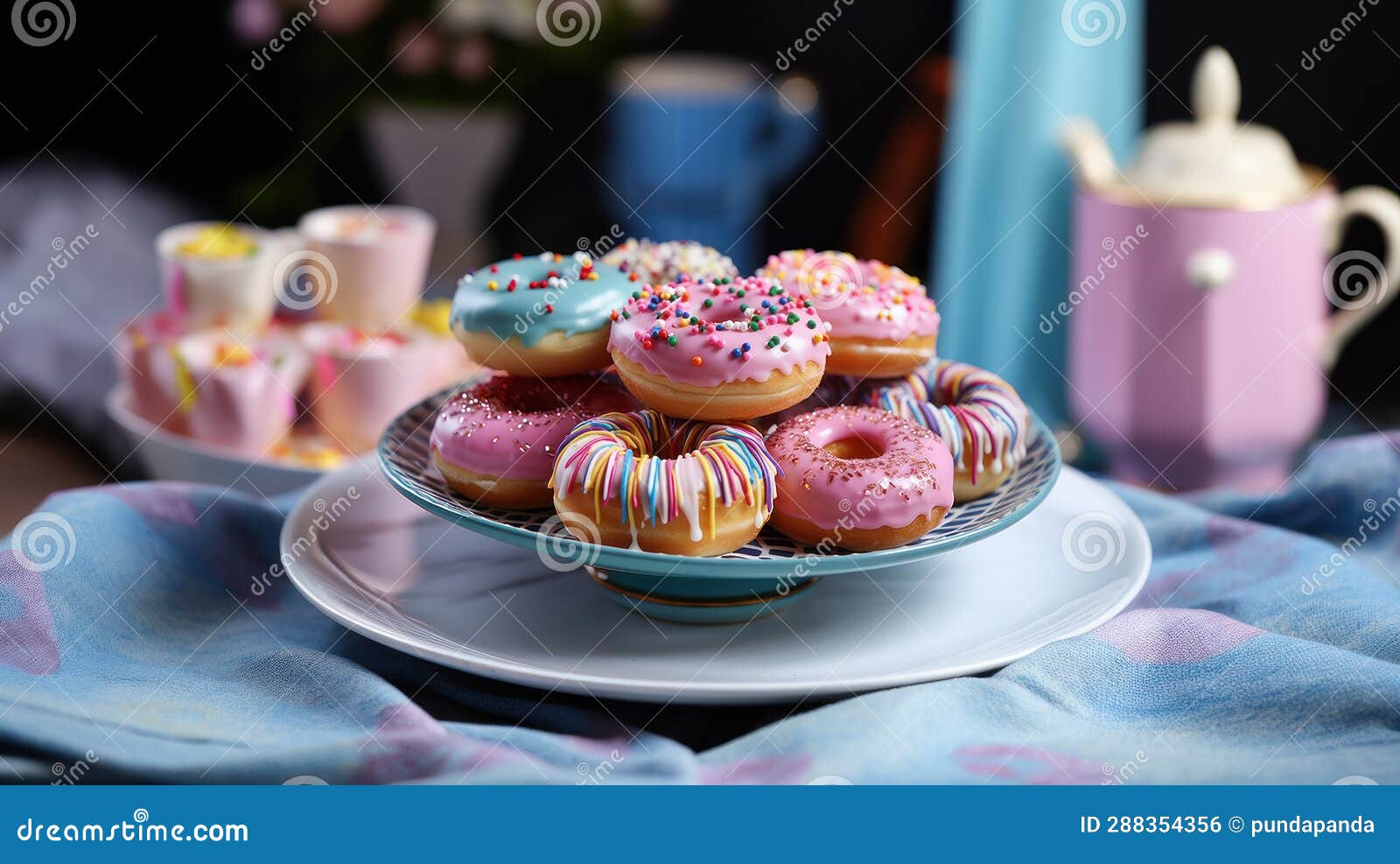 Multi-colored donuts stock photo. Image of dough, delicious - 288354356