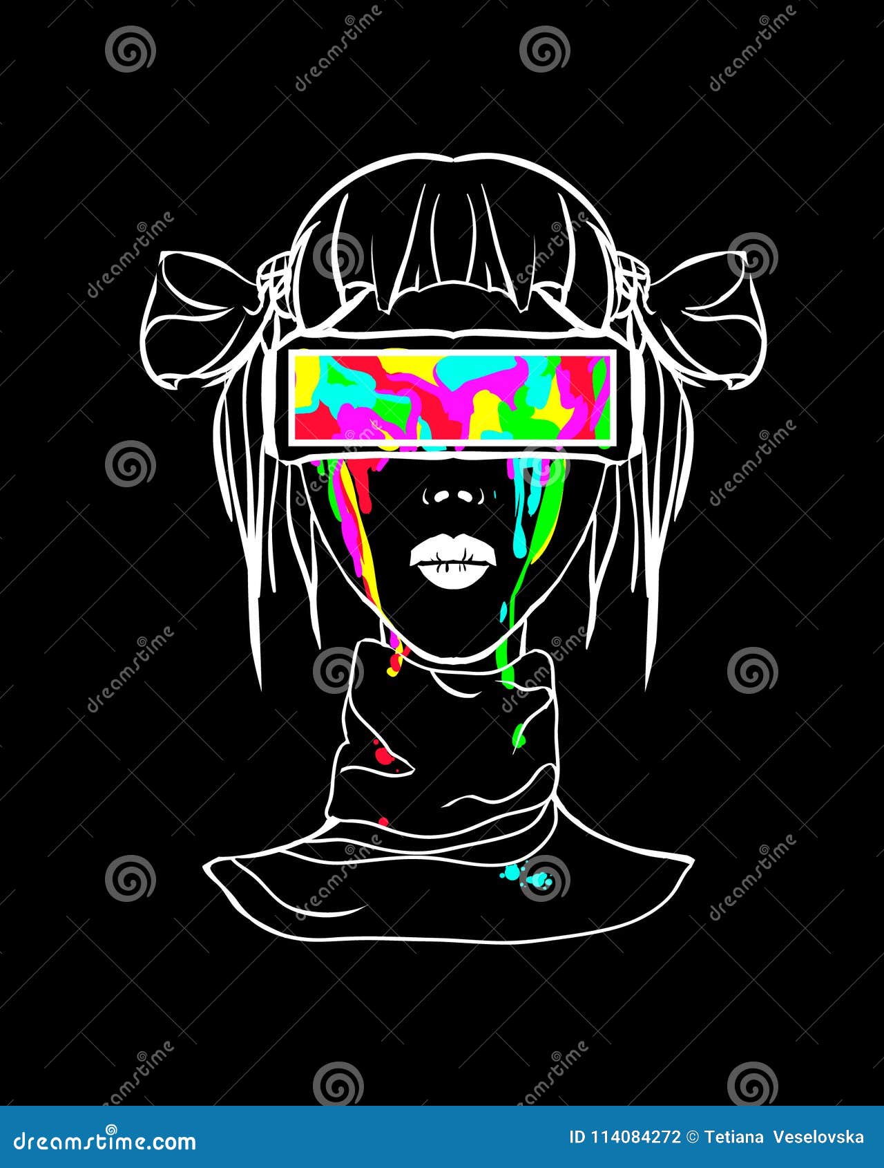 Multi-colored Drawing of a Beautiful Vector Girl in Vr Virtual Stock ...