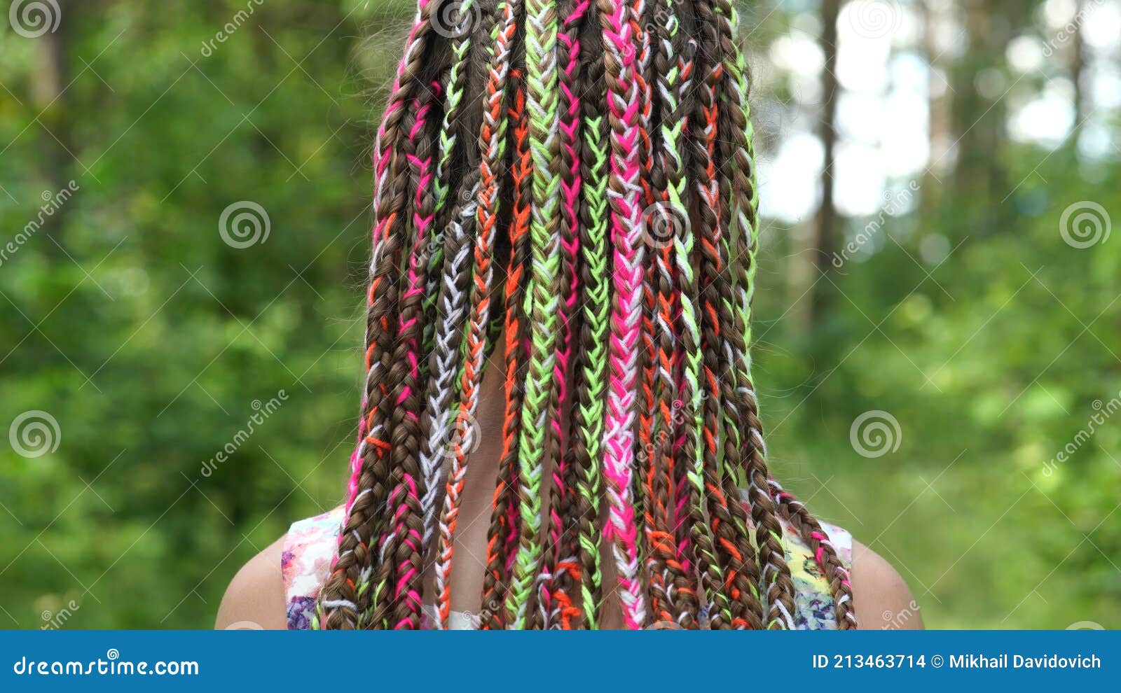 Multi-colored Dreadlocks on a Young Girl in the Forest. Stock Photo ...