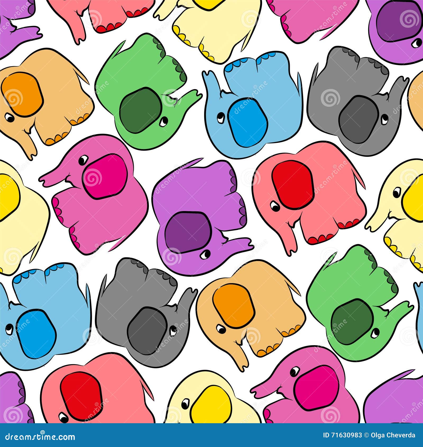 Multi-colored Elephants Seamless Pattern Stock Vector - Illustration of ...