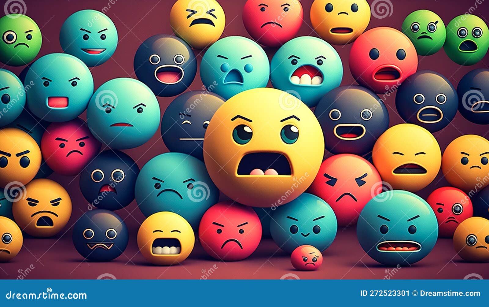 Multi-colored Emoticons with Negative Emotions, Generative AI. Stock ...