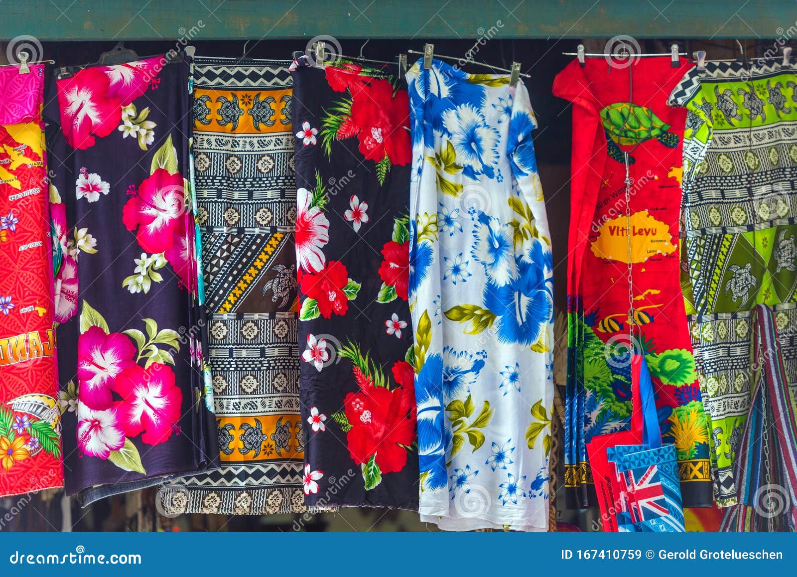 Multi-colored Fabrics in the Local Market, Fiji Stock Image - Image of ...