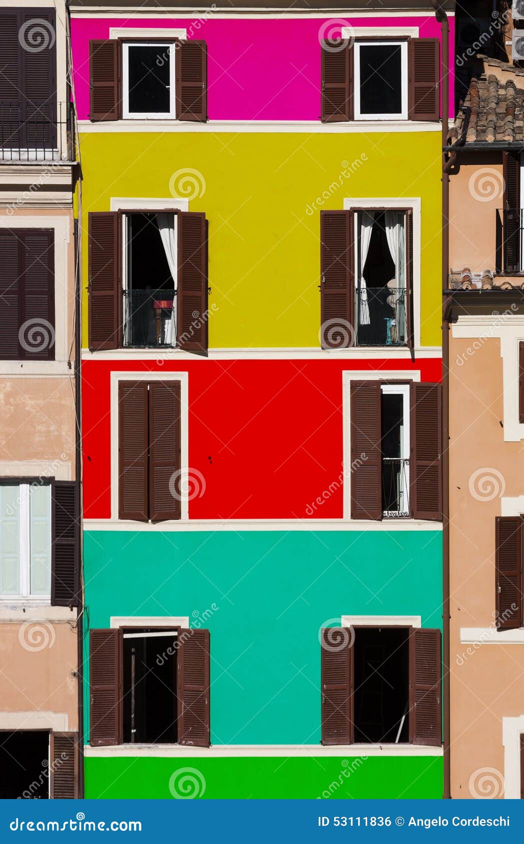 Multi-colored Facade Building. Windows Opened and Closed Stock Photo ...