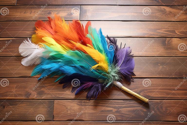 A Multi-colored Feather Duster on a Wooden Surface Stock Illustration ...
