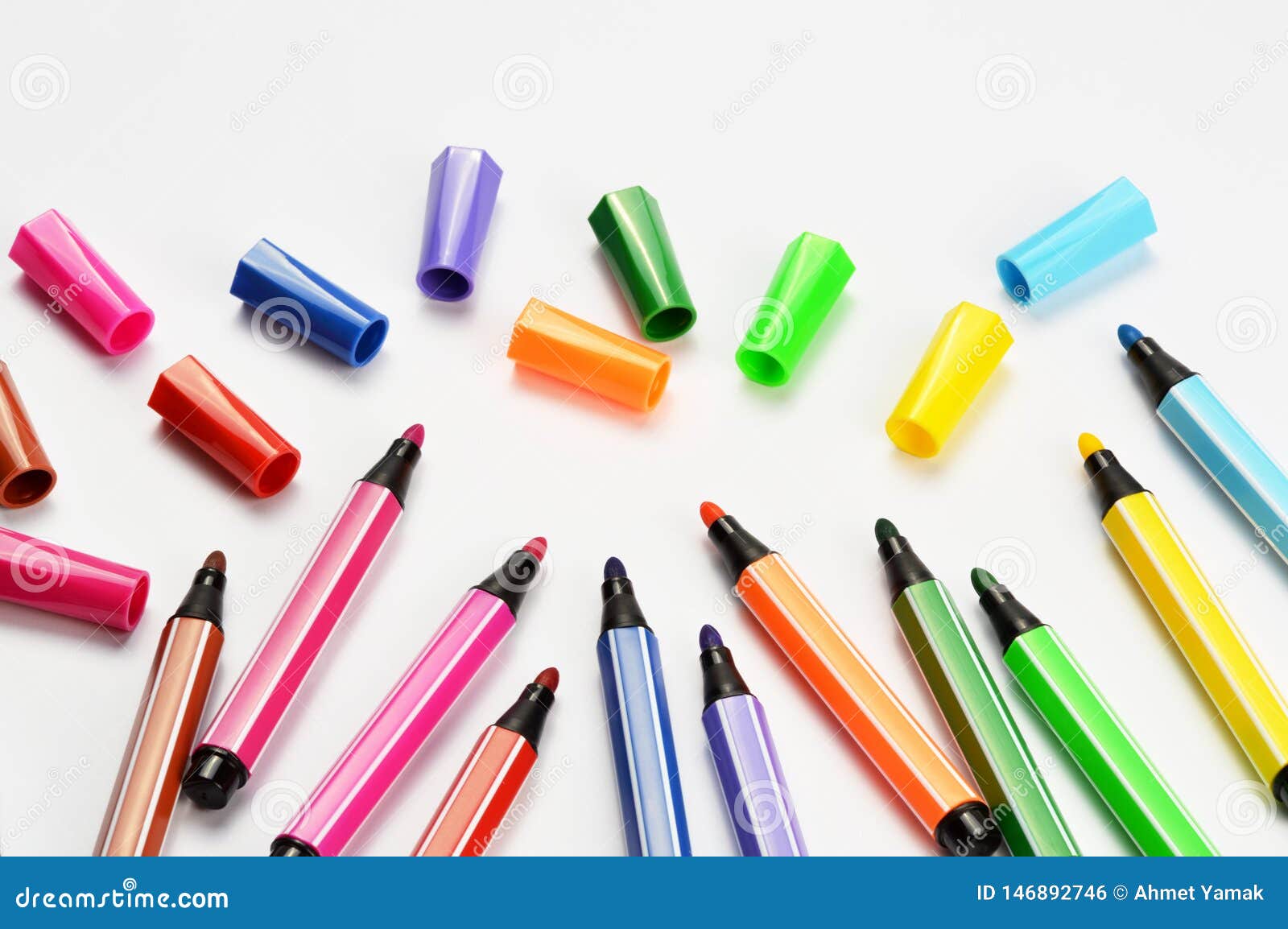Multi Colored Felt Tip Pens on White Background Stock Photo - Image of ...
