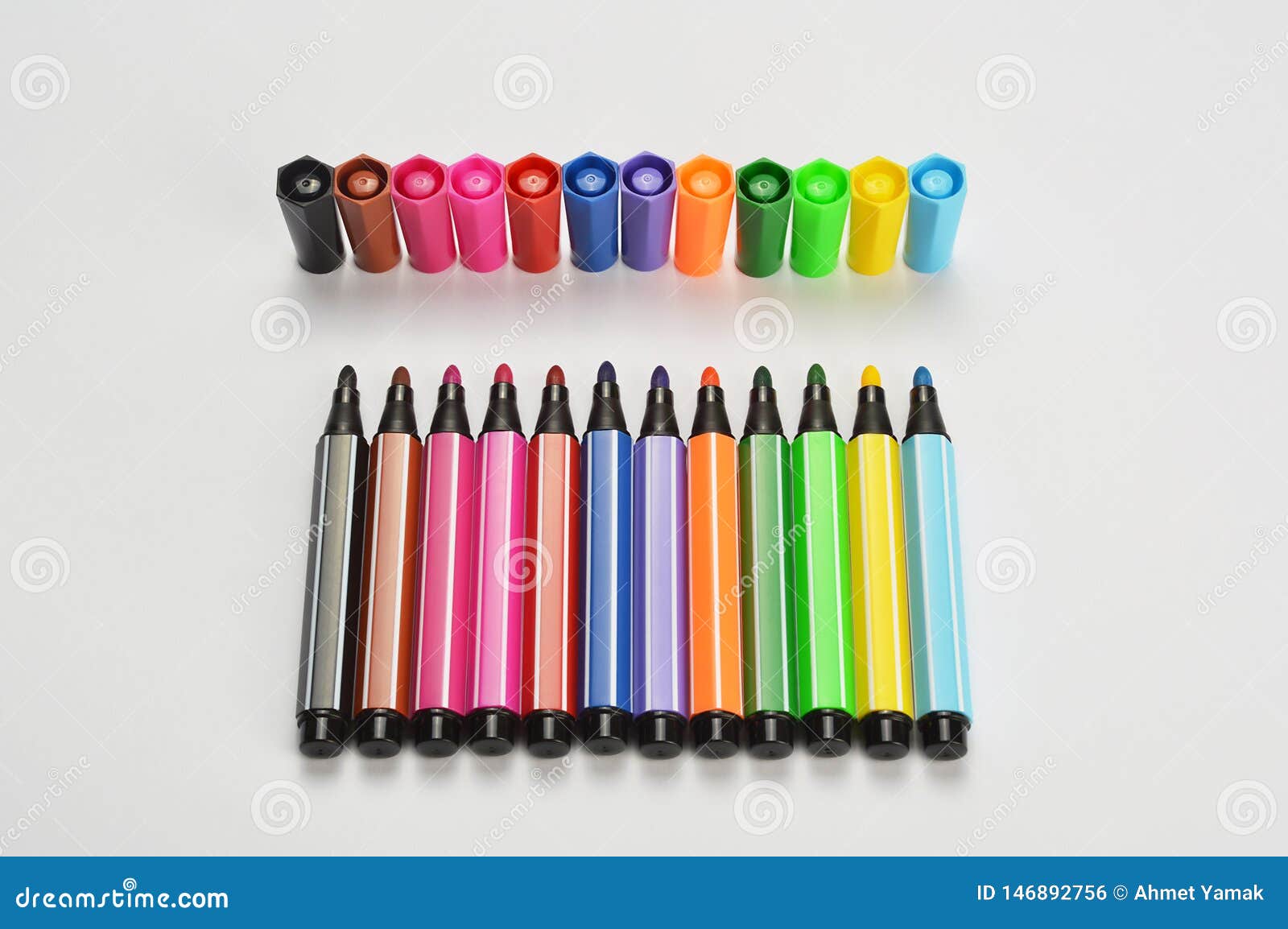 Multi Colored Felt Tip Pens on White Background Stock Photo - Image of ...