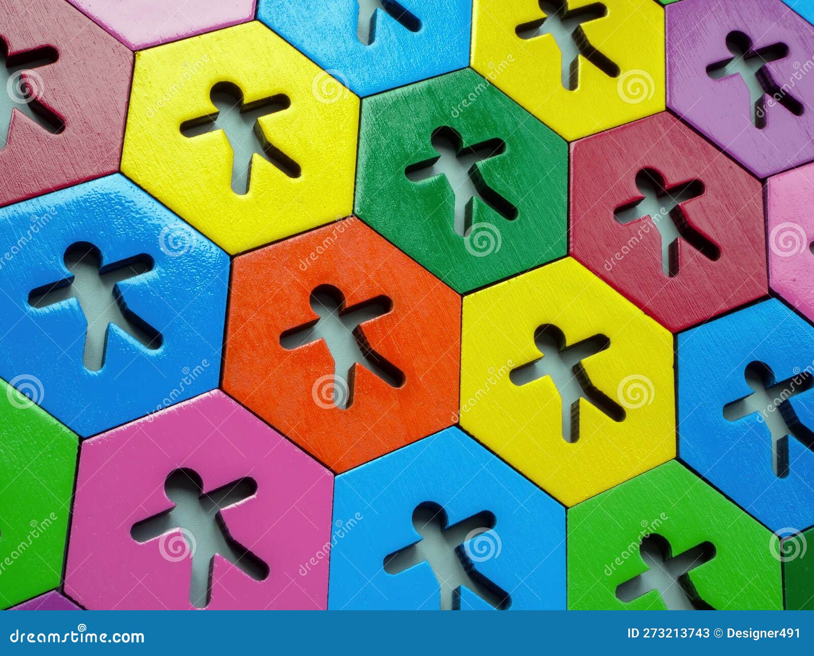 Multi-colored Figures on Hexagonal Plates. Allyship Concept. Stock ...