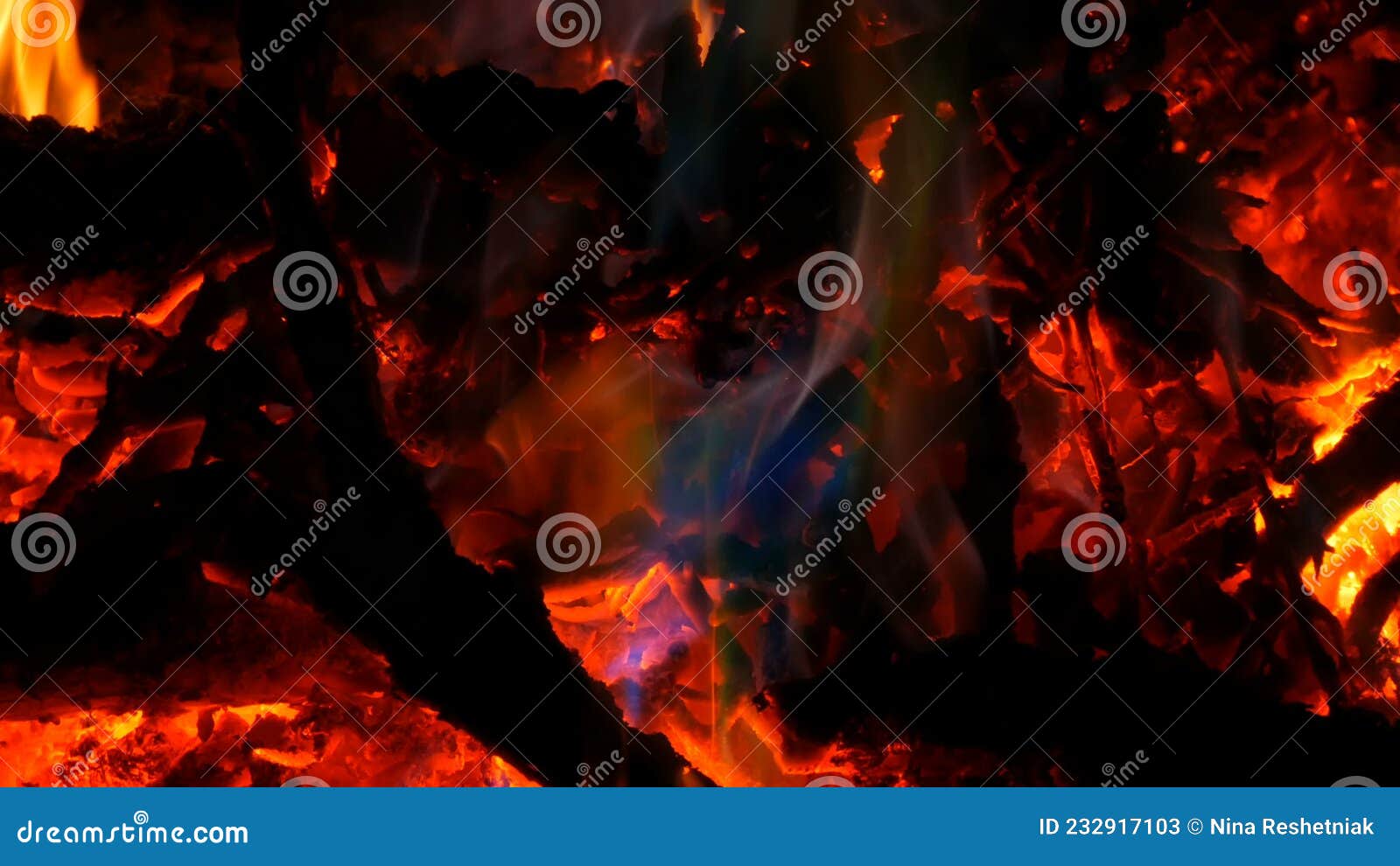 Multi-colored Fire on Burning Wood in Dark Stock Video - Video of ...