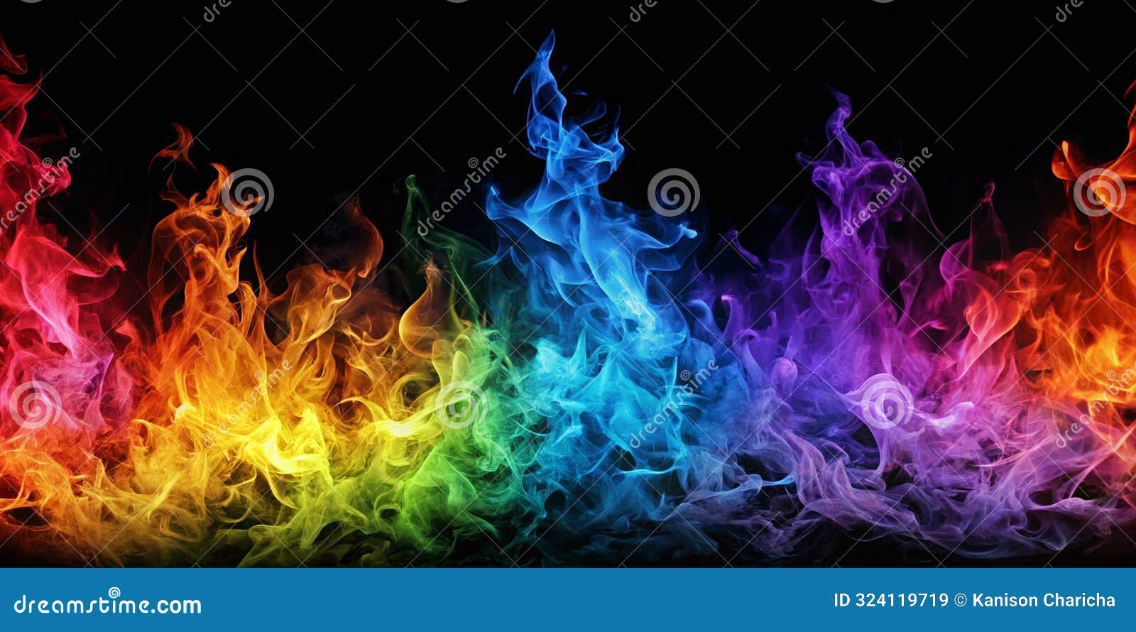 Multi Colored Fire Flames on Black Background Generative AI Stock ...