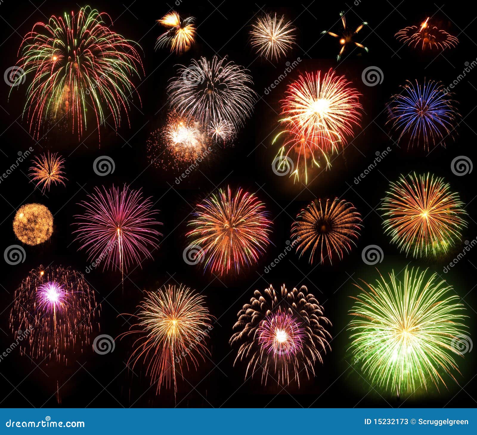 Multi Colored Fireworks Collection Stock Illustration - Illustration of ...