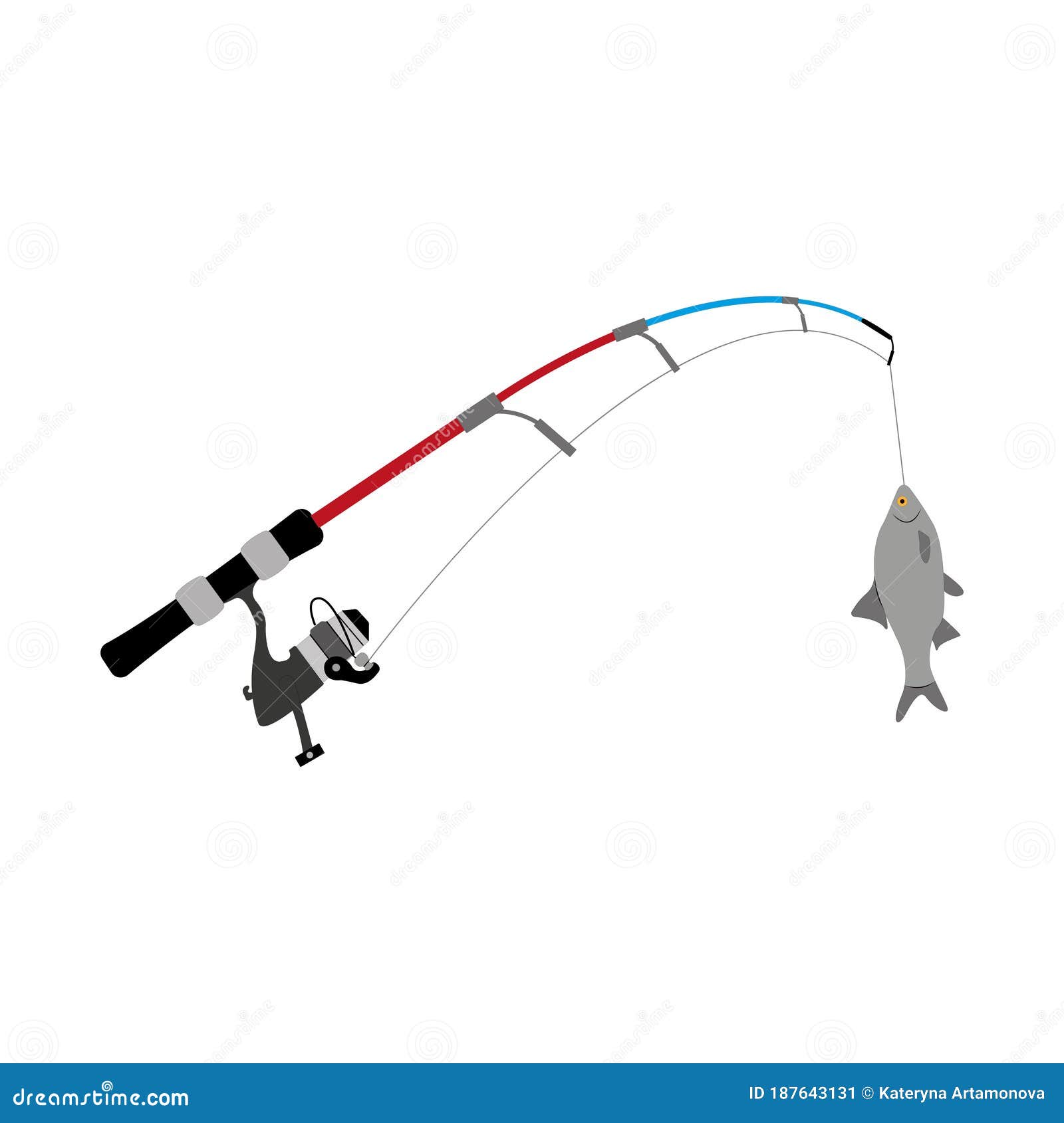 Multi-colored Fishing Rod with Fish. Isolated on a White Background ...