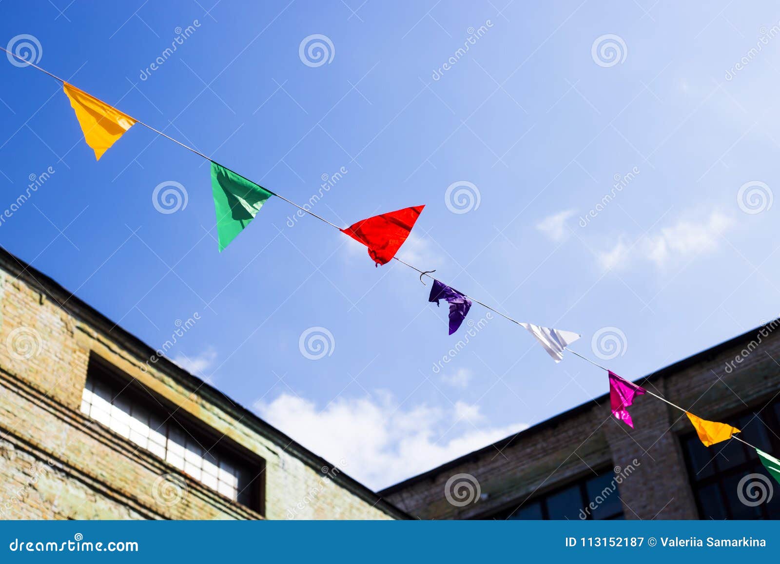 Decorative Multi-colored Flags Stock Image - Image of building, holiday ...