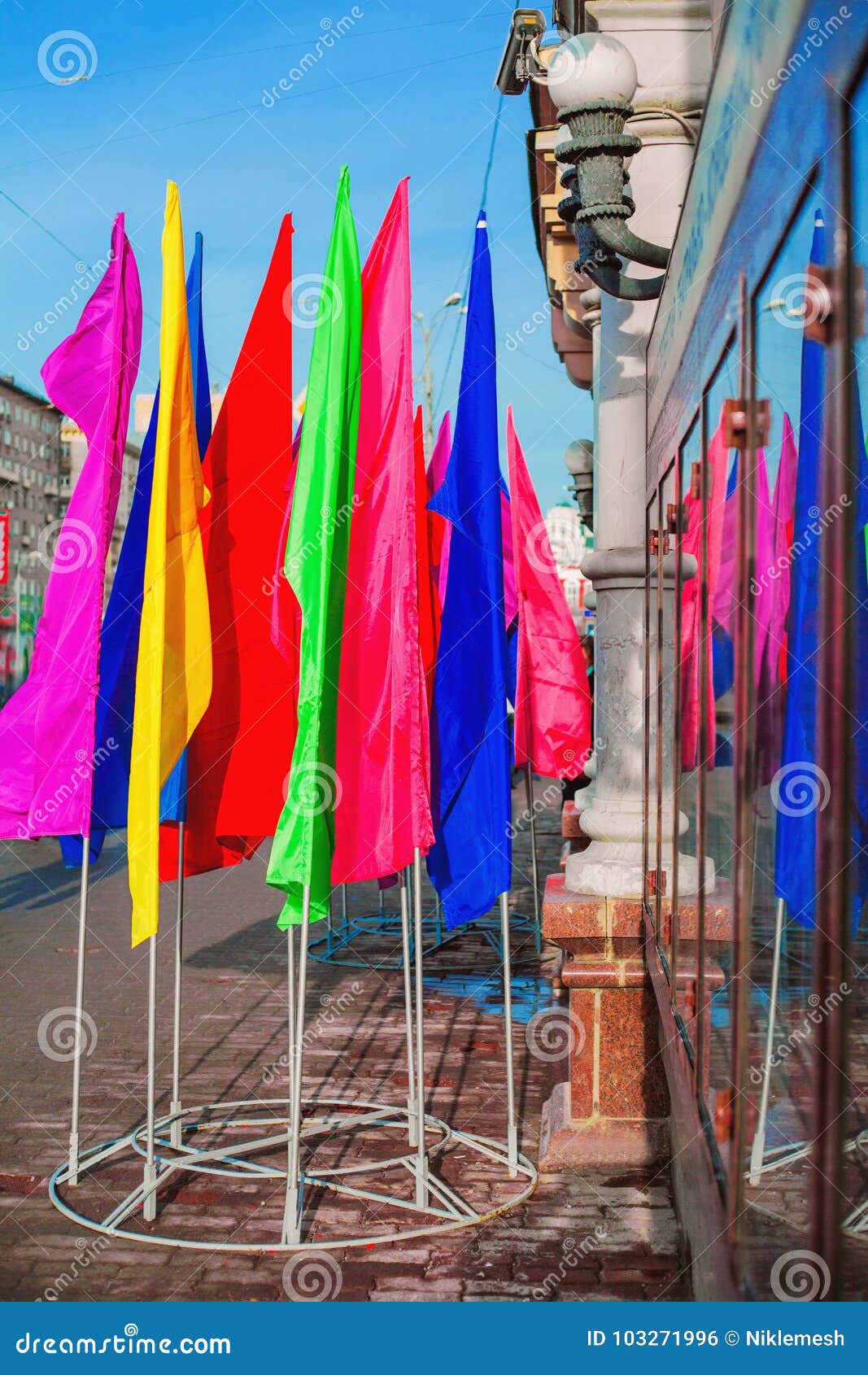 Multi-colored Flags on the Street Stock Photo - Image of festival ...