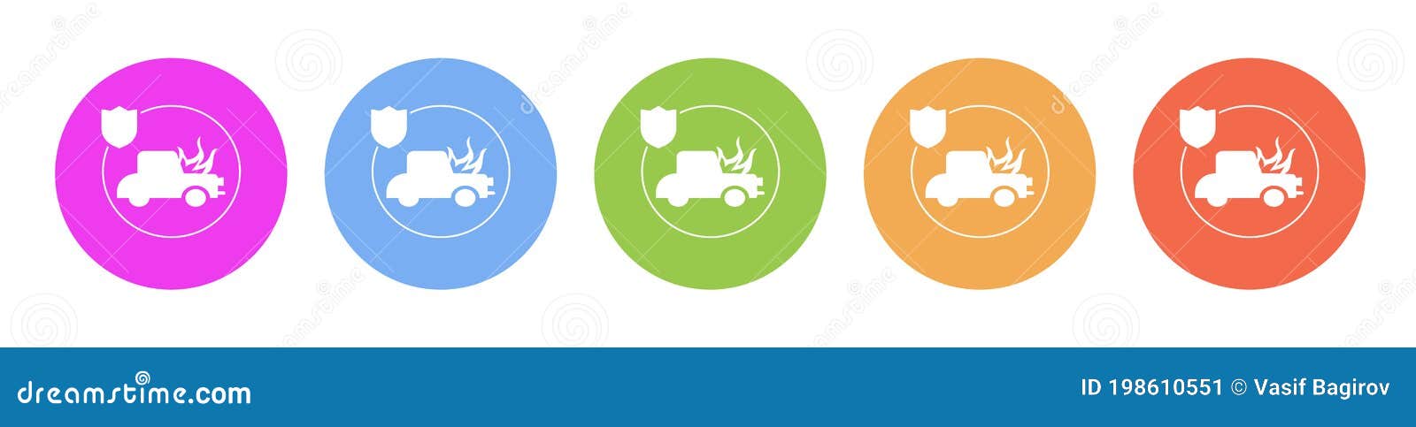 Multi Colored Flat Icons on Round Backgrounds. Car, Insurance, Fire ...