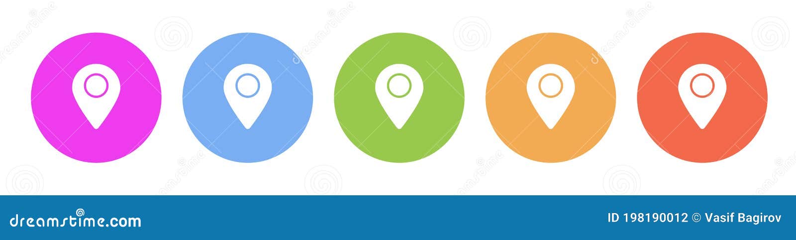 Multi Colored Flat Icons on Round Backgrounds. Location, Pin Multicolor ...