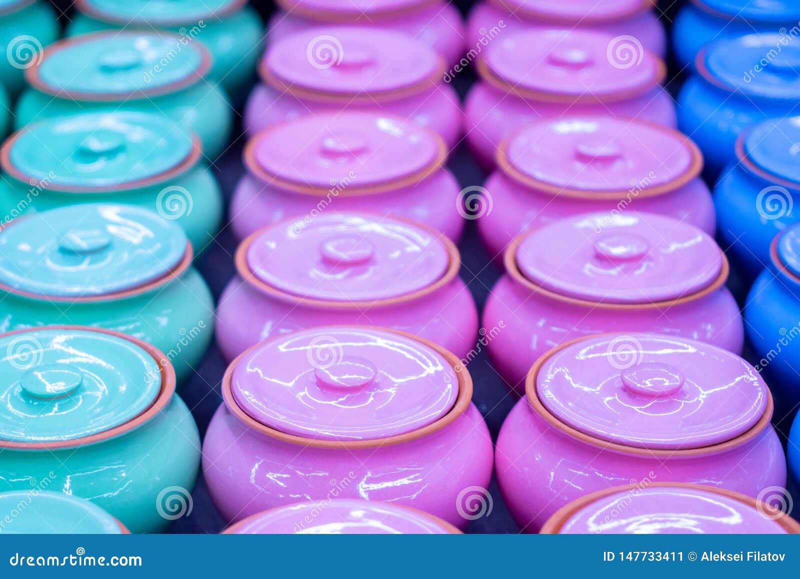 Multi-colored Flower Clay Pots Background Texture Stock Image - Image ...