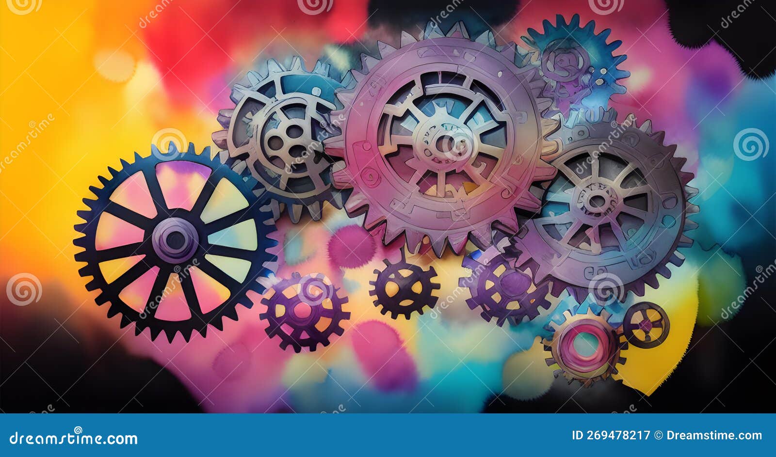 Multi-colored Gears on a Black Background Stock Illustration ...