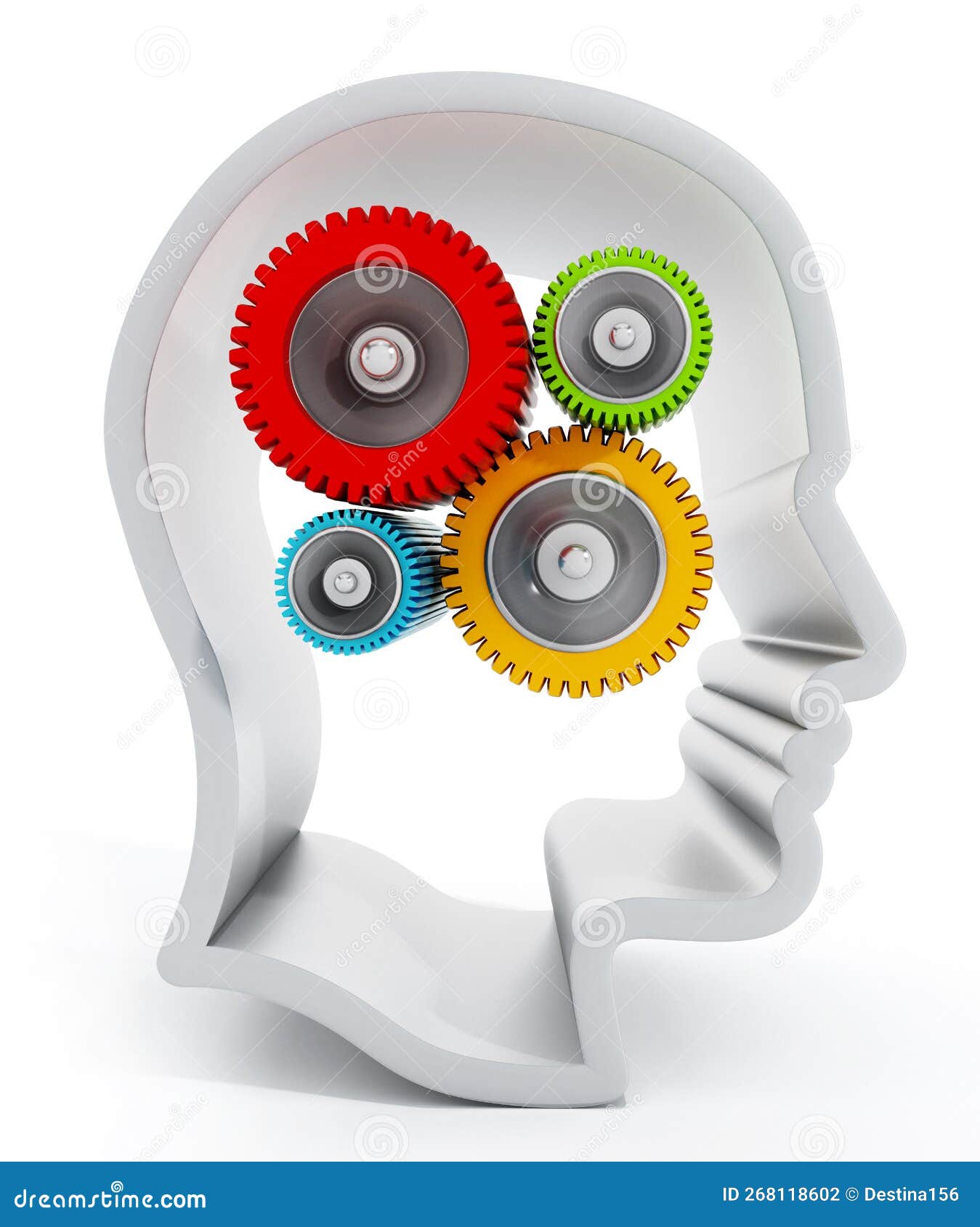 Multi-colored Gears Inside Human Head Silhouette. 3D Illustration Stock ...