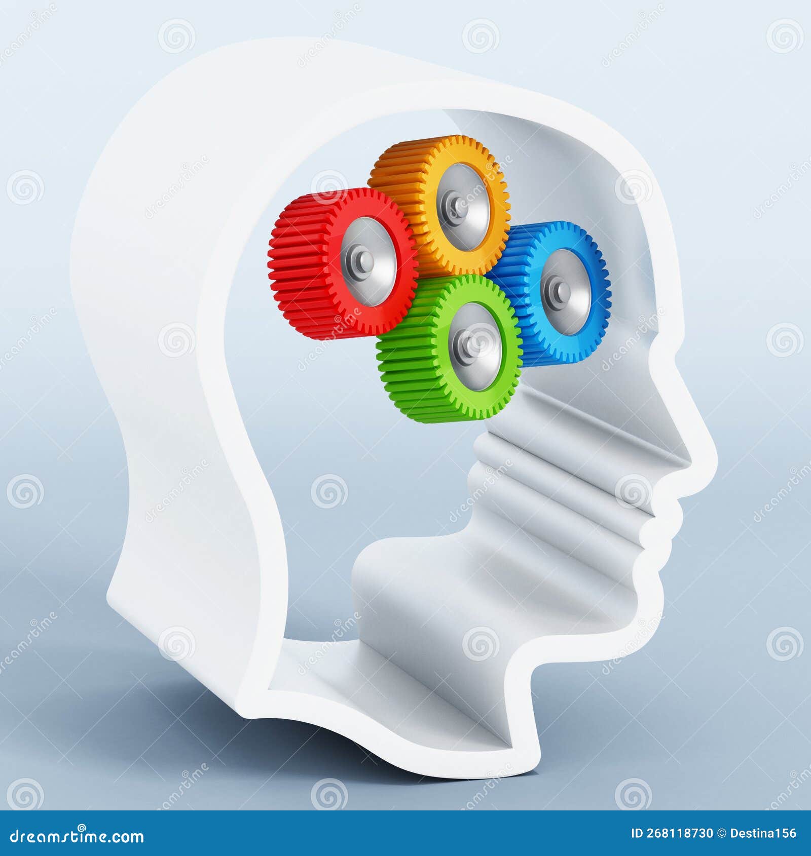 Multi-colored Gears Inside Human Head Silhouette. 3D Illustration Stock ...