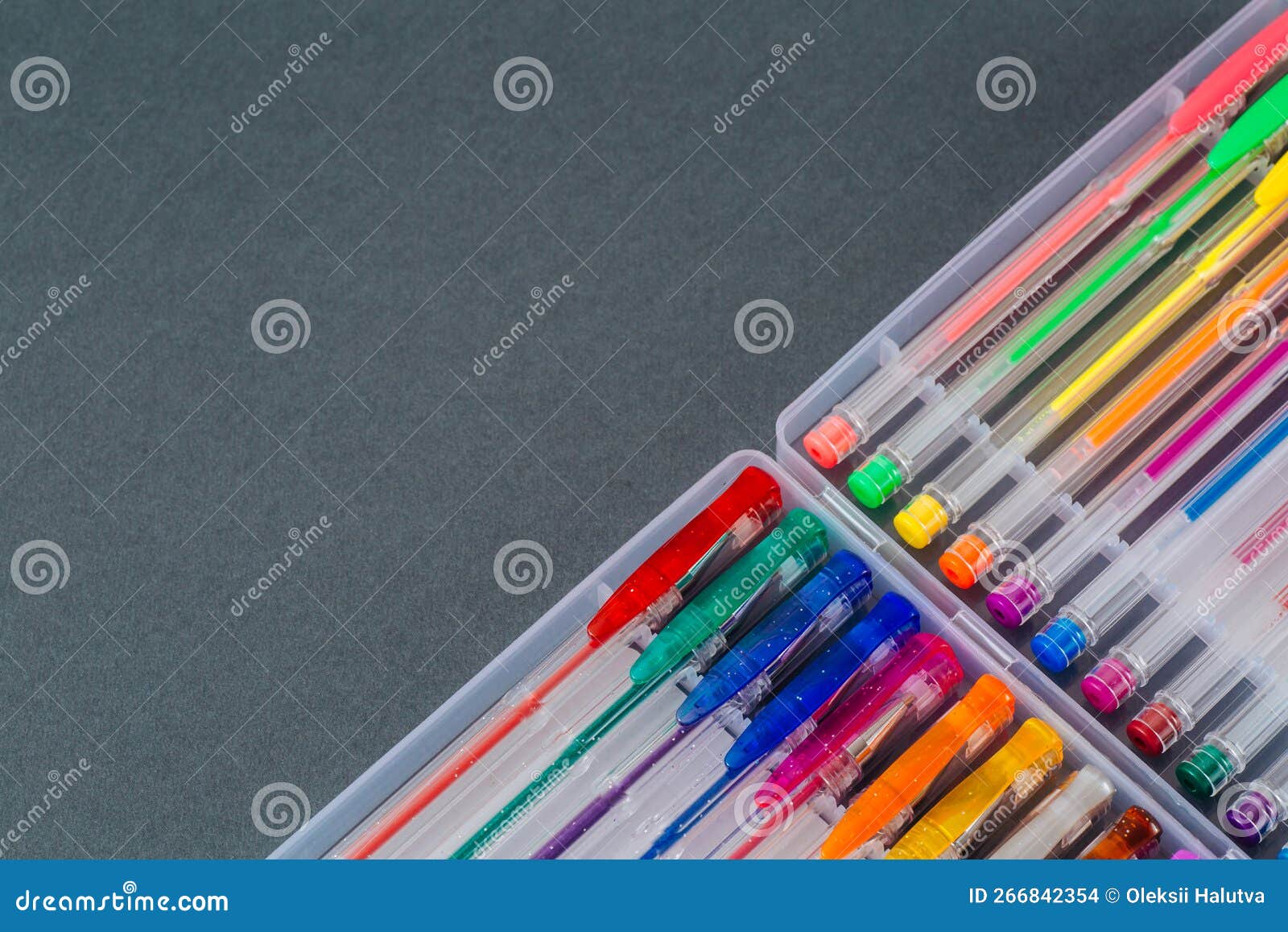 Multi-colored gel pens. stock photo. Image of education - 266842354