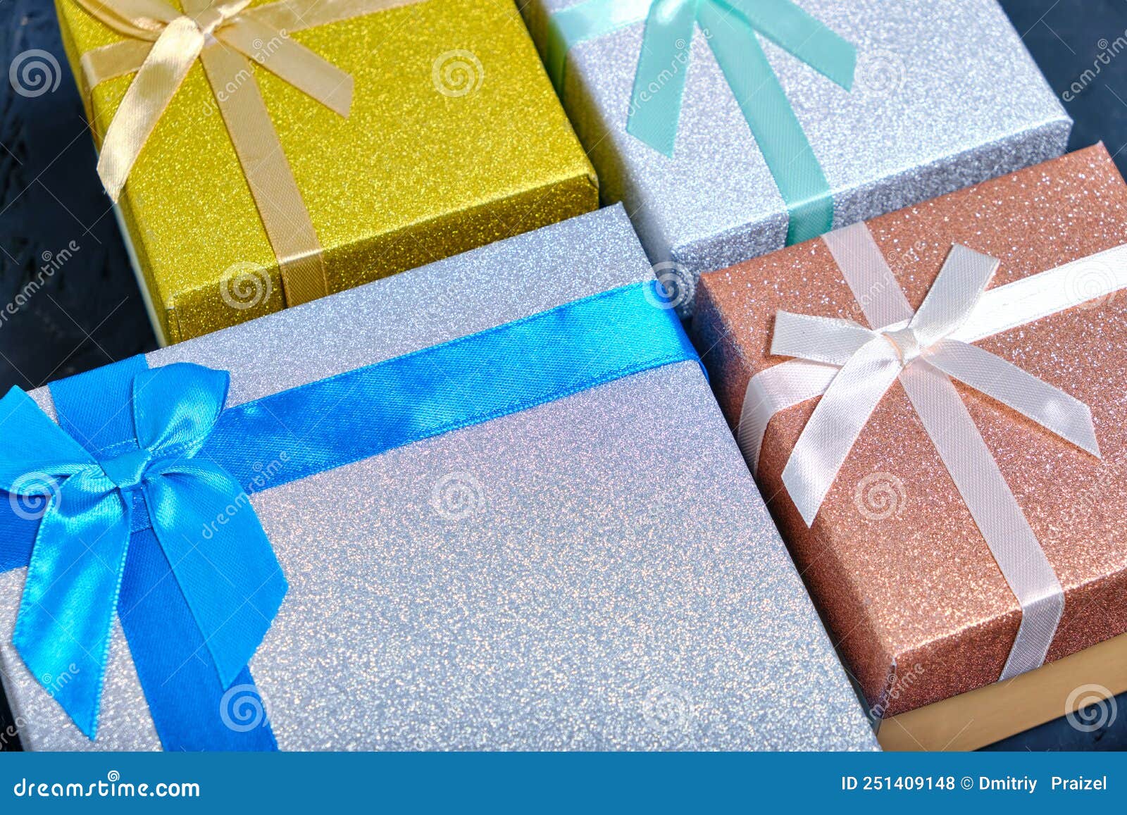Multi Colored Gift Boxes with Bows Different Colors Stock Photo - Image ...