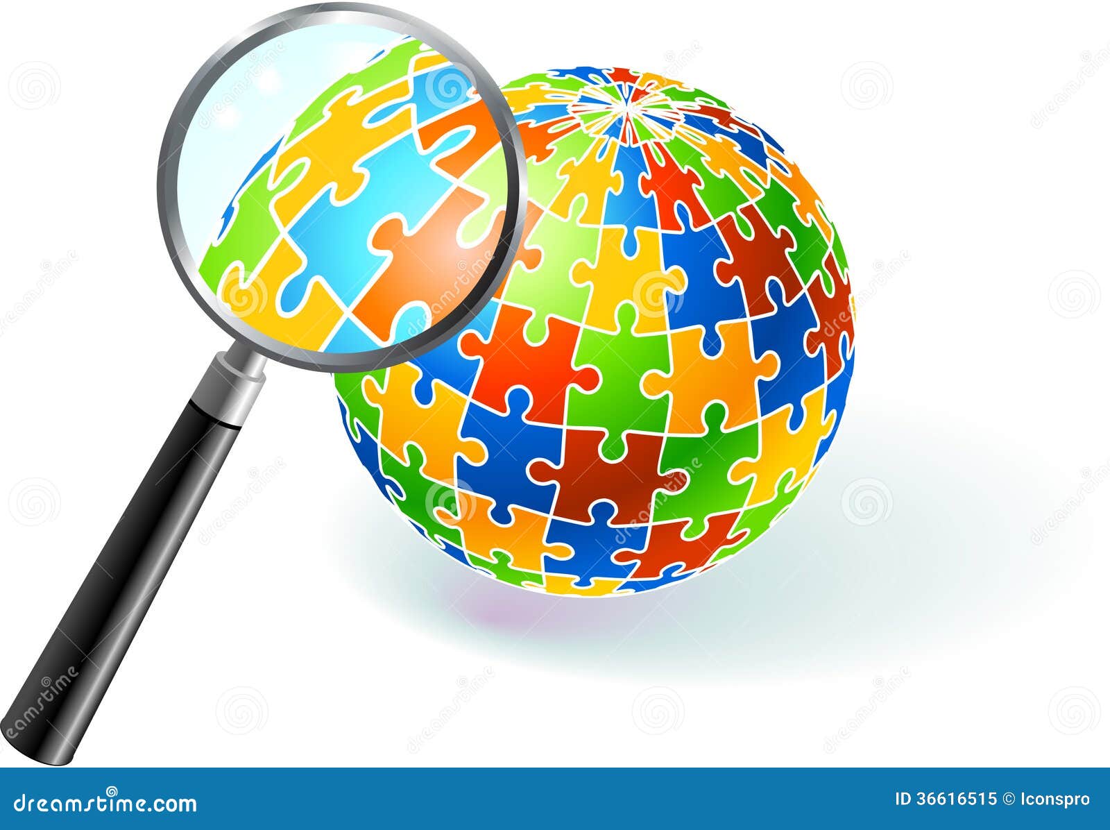 Multi Colored Globe Under Magnifying Glass Stock Illustration ...