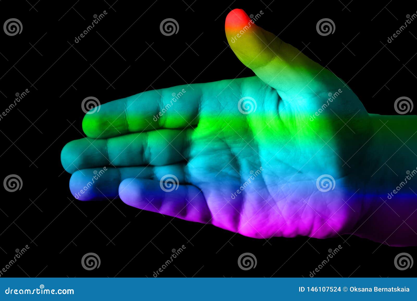 Multi Colored Hand on a Black Background Stock Photo - Image of rainbow ...