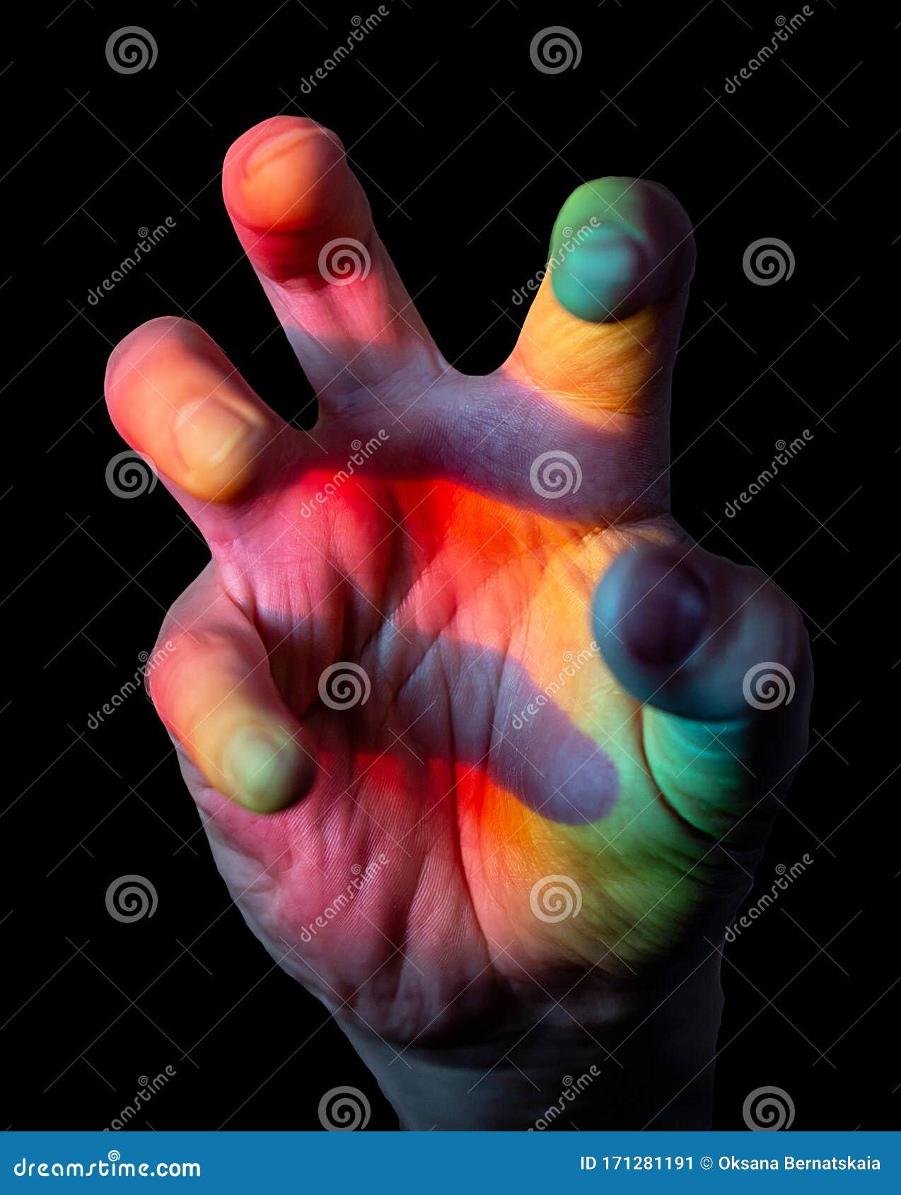 Multi-colored Hand on a Black Background Stock Image - Image of pattern ...