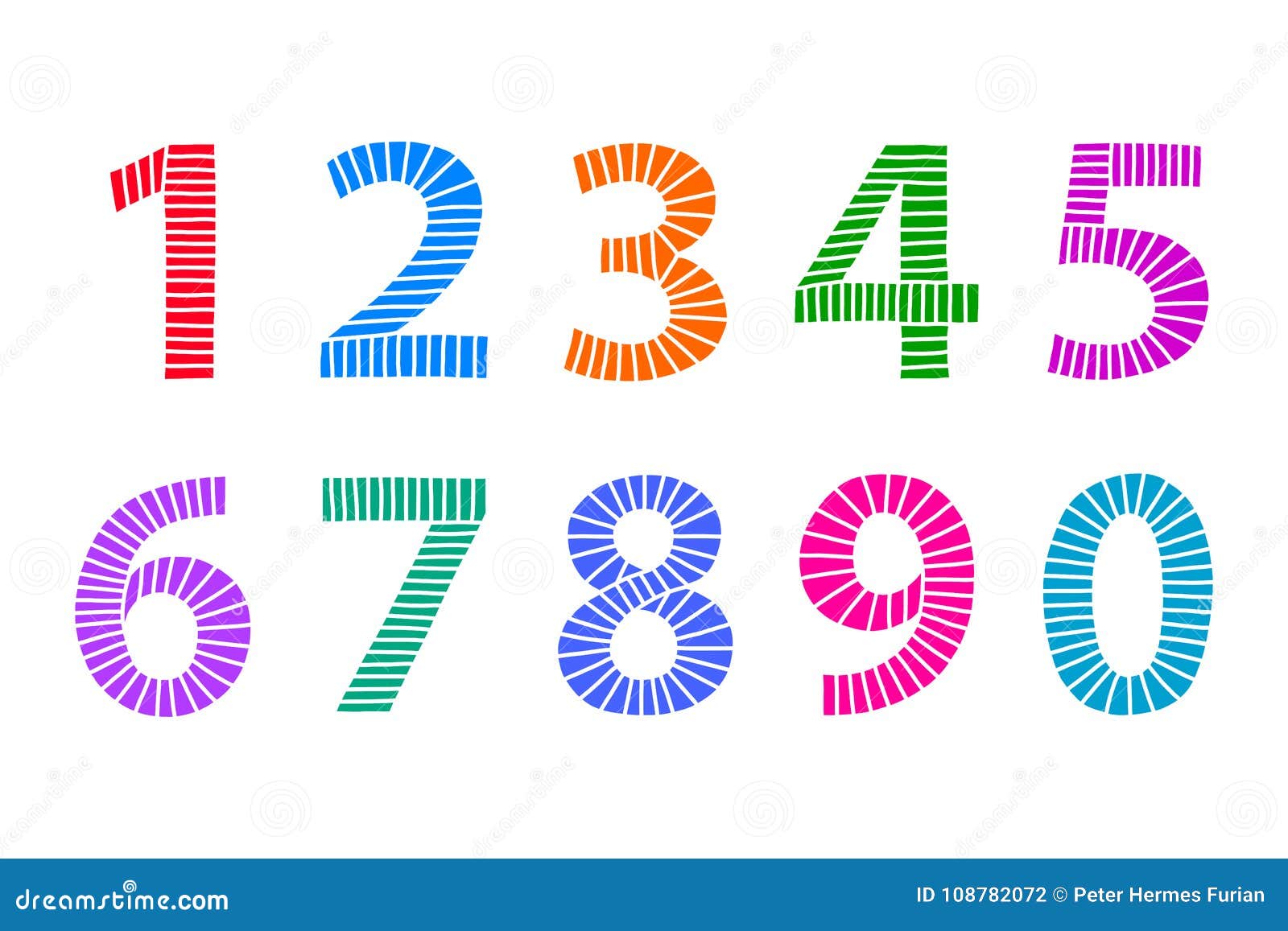 Multi Colored Hand Drawn Numbers Made of Lines Over White Stock Vector ...