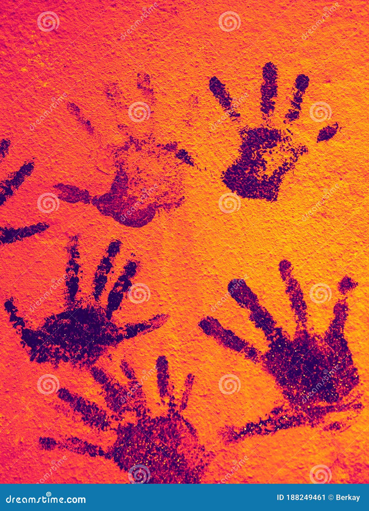 Multi-colored Hand Prints Smeared with Paint on Wall Stock Image ...