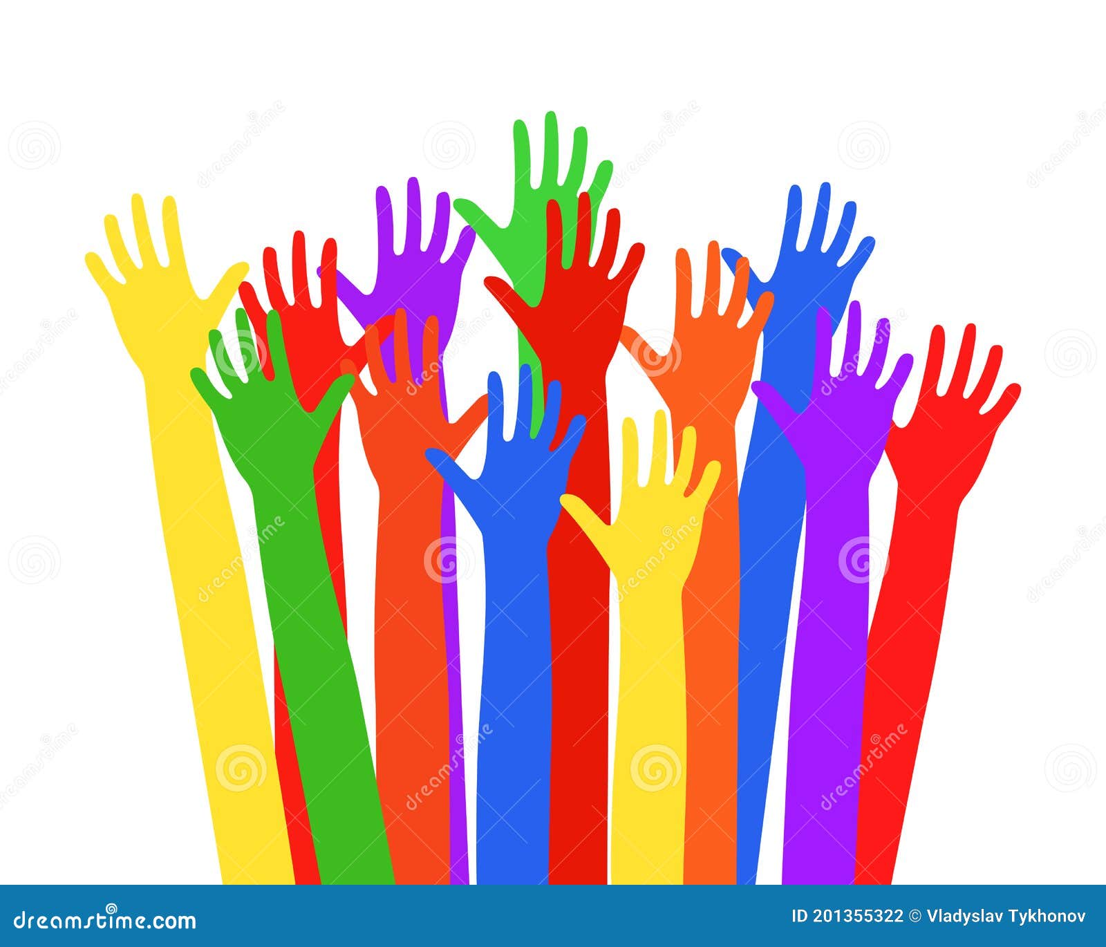 Multi-colored Hands Raised Up. Vector Illustration EPS10 Stock Vector ...