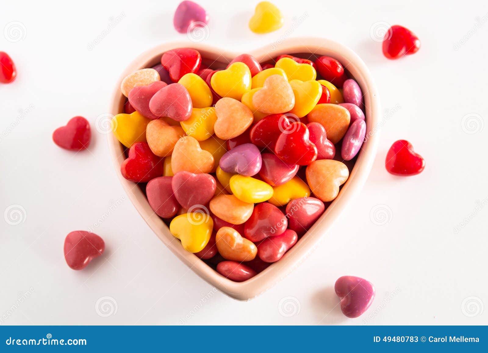 Multi Colored Heart Shaped Valentines Day Candy in Ceramic Bowl Stock ...