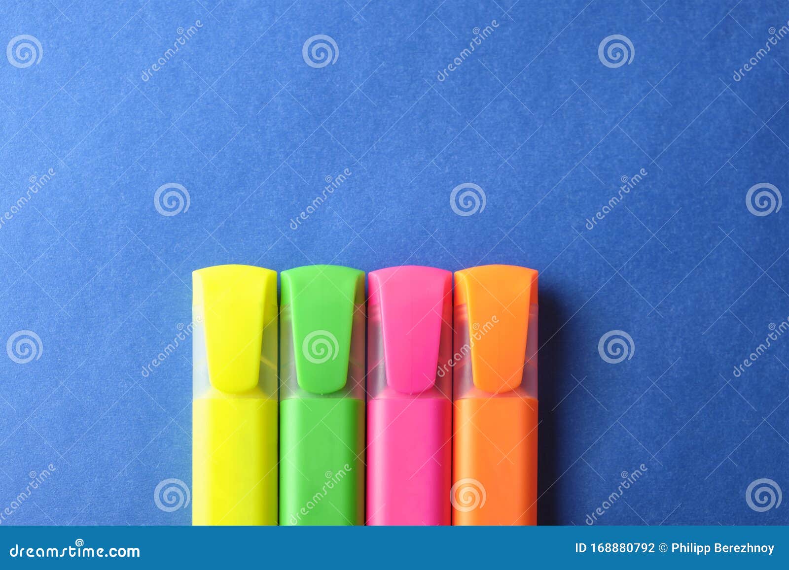 Multi Colored Highlighters at Blue Background with Copy Space Stock ...