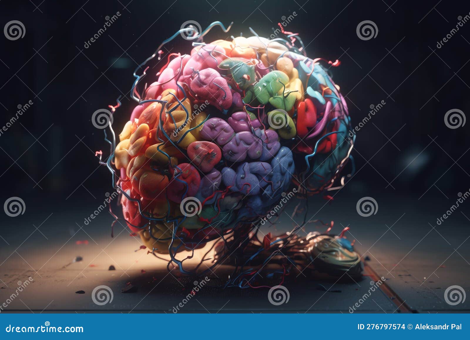 Multi-colored Human Brain from Which Flowers Grow. Mental Activity. Ai ...