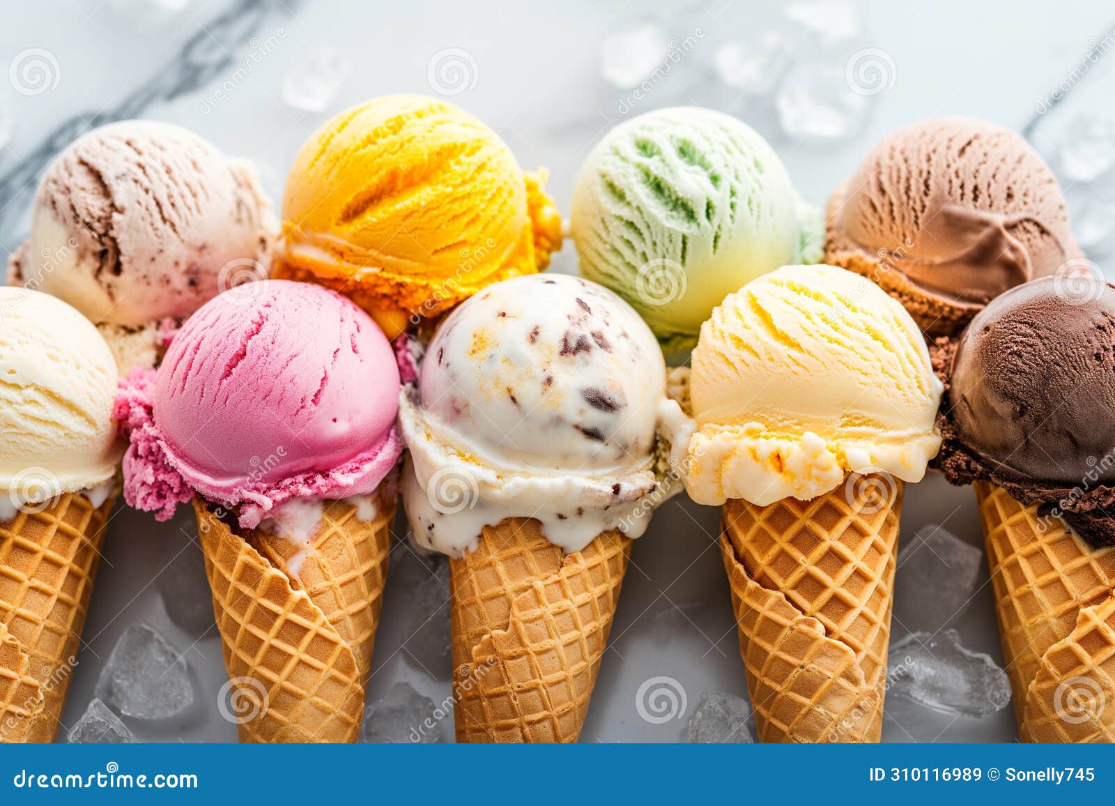 Multi-colored Ice Cream in a Cone Close-up and Copy Space. Stock ...