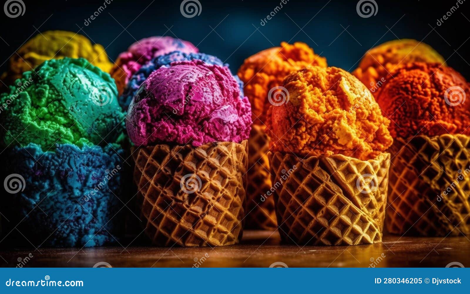 Multi Colored Ice Cream Cones with Gourmet Chocolate and Fruity ...