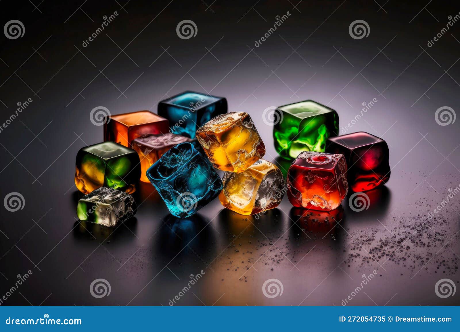 Multi-colored Ice Cubes Laid Out on Dark Glossy Table Stock Image ...